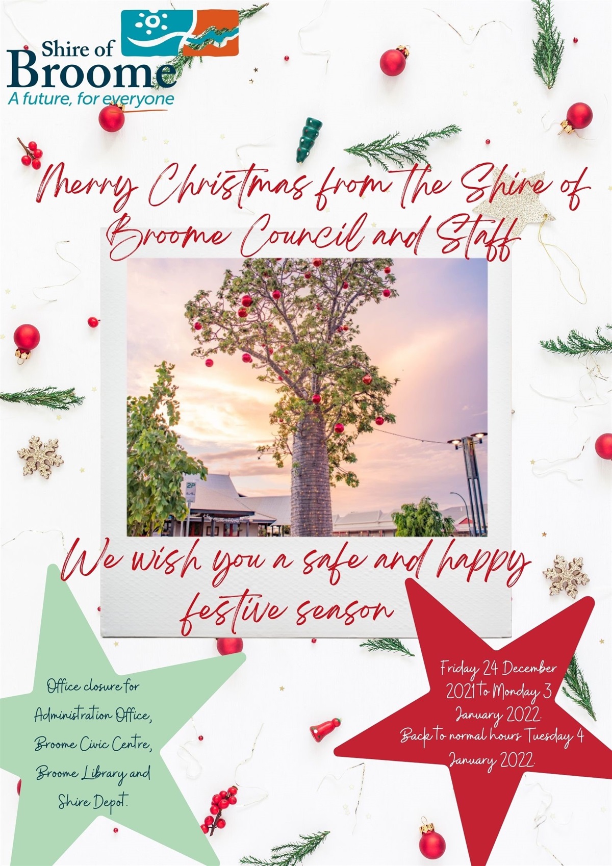 Shire of Broome Christmas opening hours - 2021-22 Shire of Broome